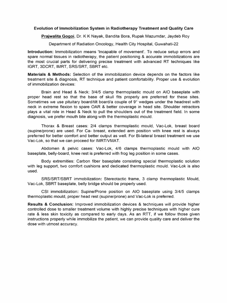 Evolution of Immobilization System in RT | PDF