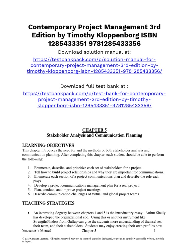 Contemporary Project Management 3rd Edition Timothy Kloppenborg ...