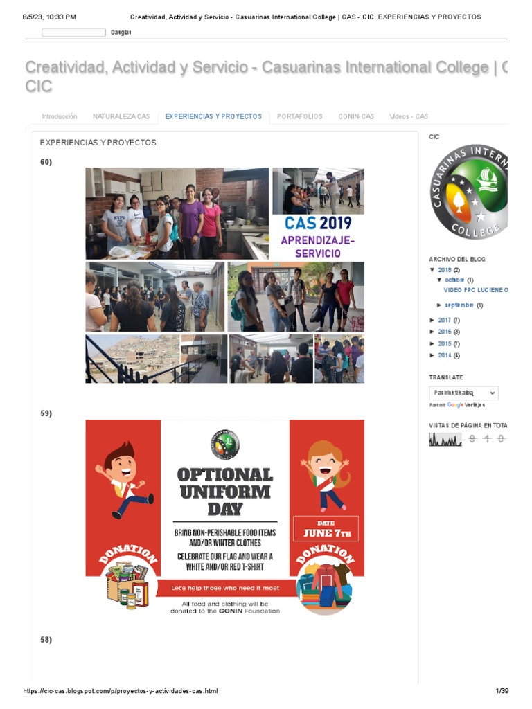 Creatividad, Actividad y Servicio - Casuarinas International College - CAS - CIC - EXPERIENCIAS ...