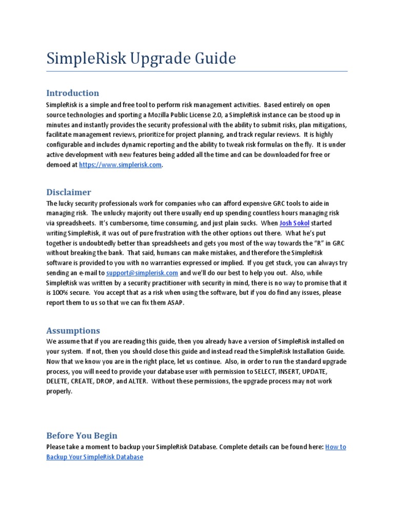 SimpleRisk Upgrade Guide | PDF | World Wide Web | Internet & Web