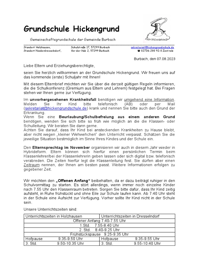 1.Elternbrief Nach Den Sommerferien 23 | PDF