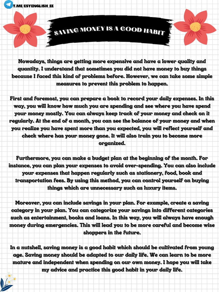 Saving Money Is A Good Habit - Easy English ™ | PDF