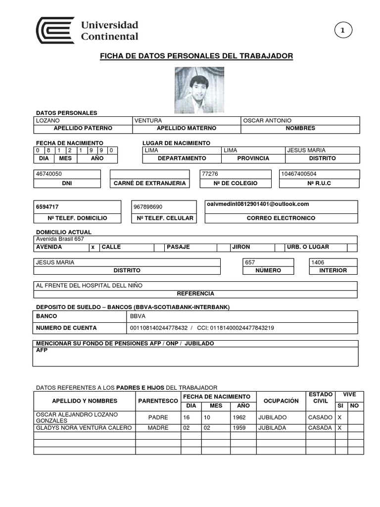 Datos Personales de Oscar Sánchez Lozano | PDF