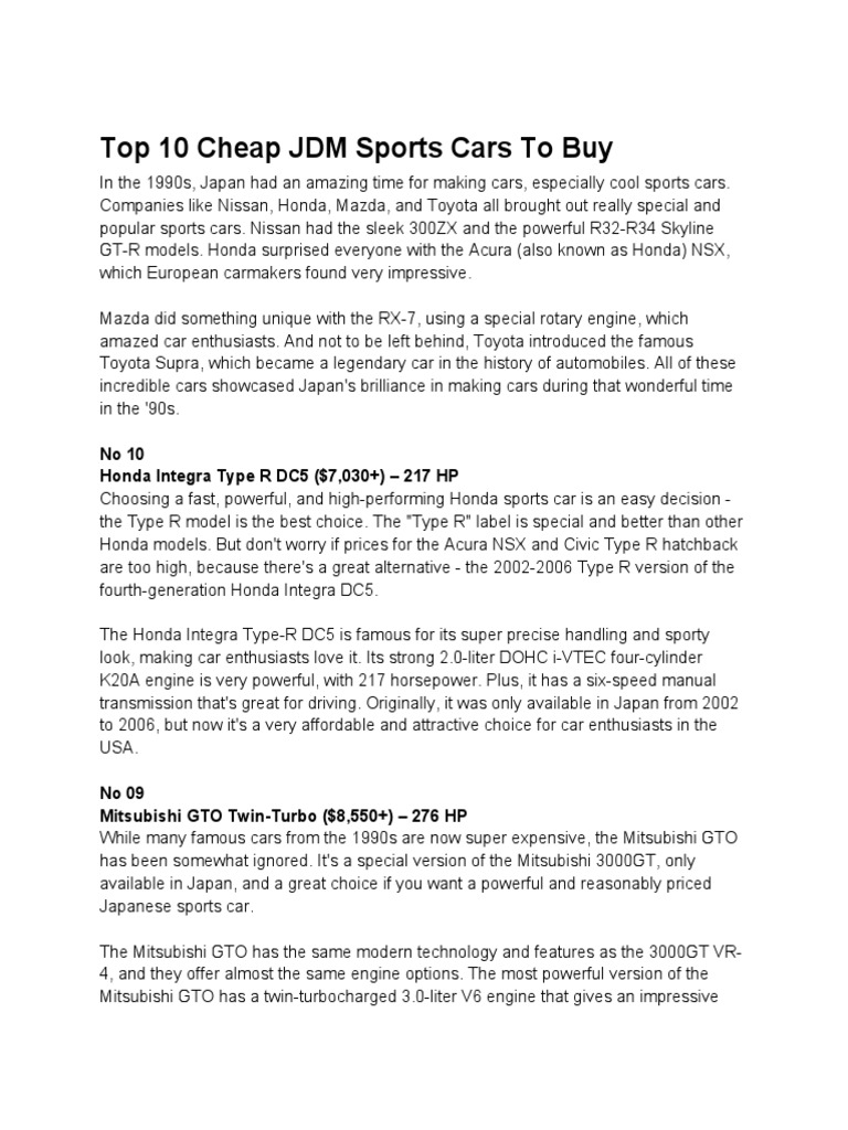 Top 10 Cheap JDM Sports Cars To Buy | PDF