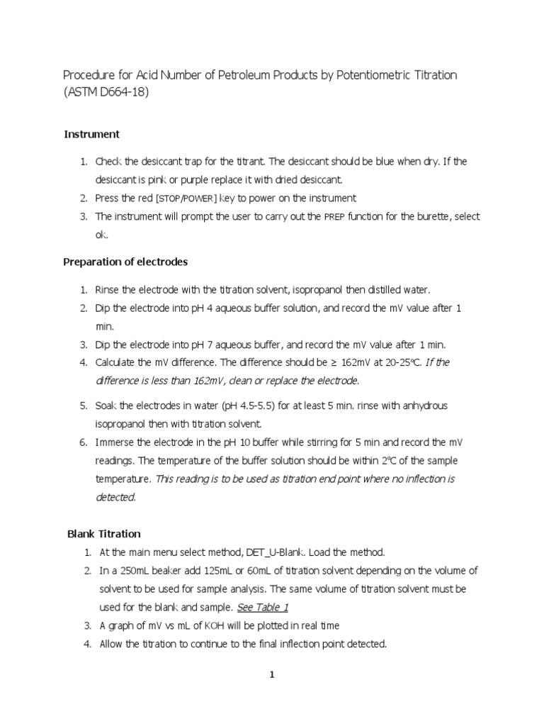 Total Acid Number SOP | PDF | Titration | Chemistry