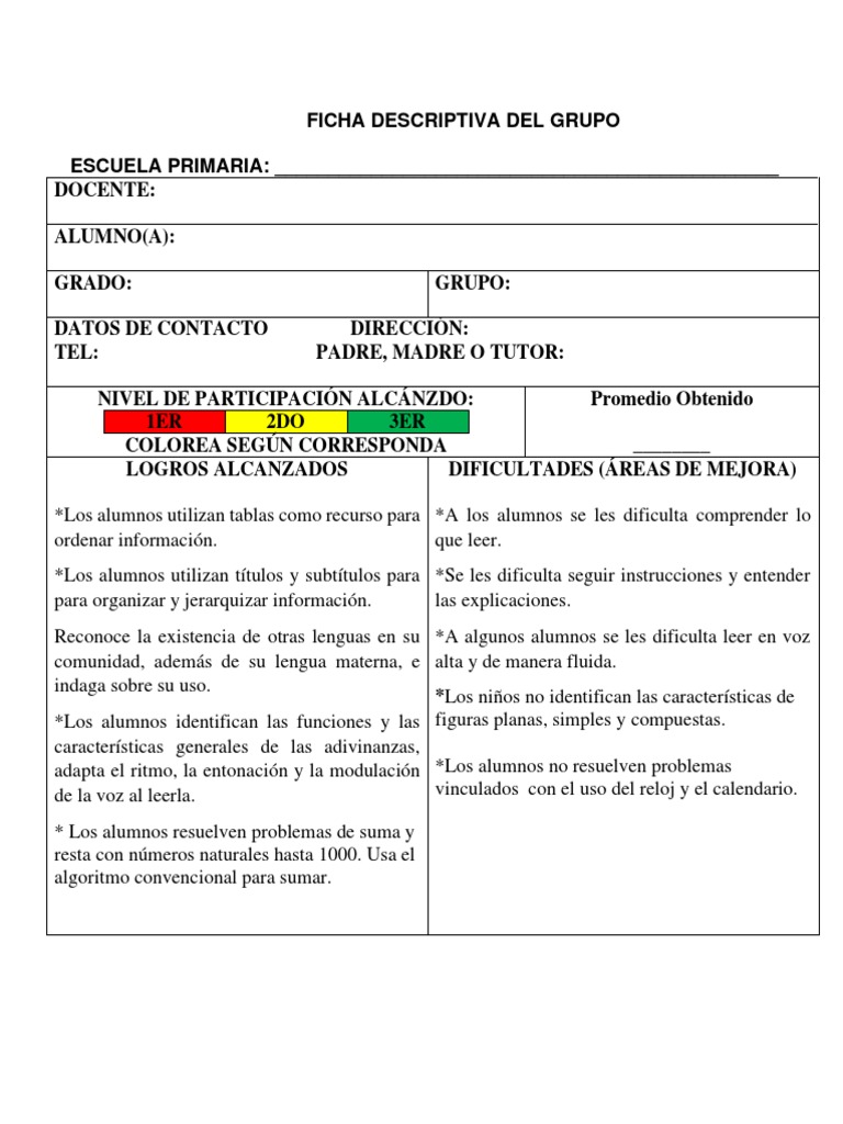 Fichas Descriptiva Grupal | PDF