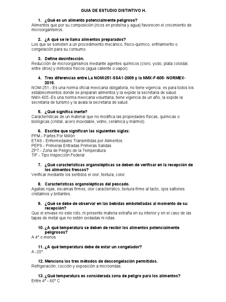 Guia de Estudio Distintivo H PDF | PDF | Alimentos | Agua