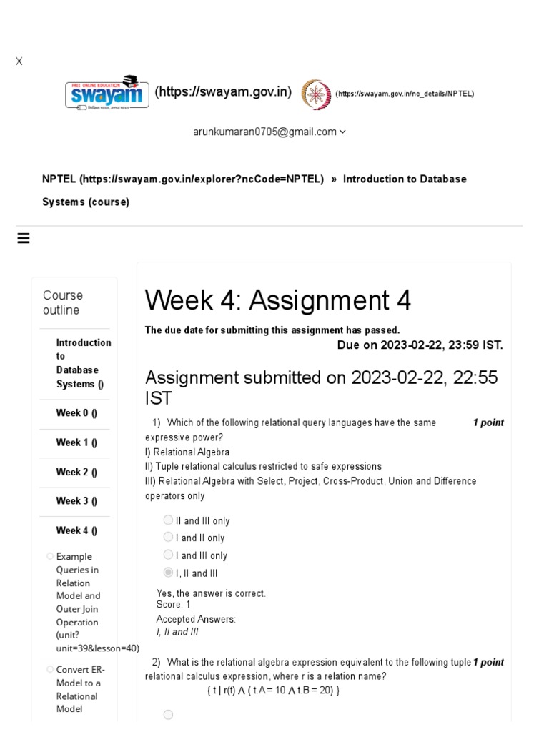 Introduction To Database Systems - Unit 6 - Week 4 | PDF