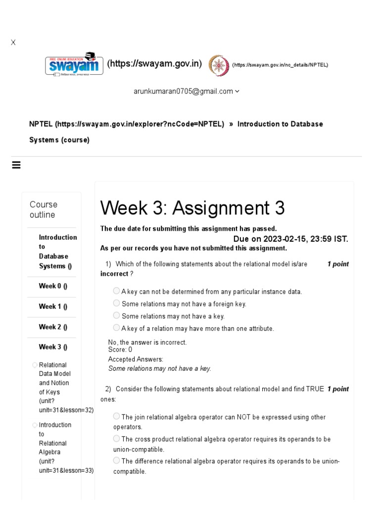 Introduction To Database Systems - Unit 5 - Week 3 | PDF | Relational Model | Information Retrieval