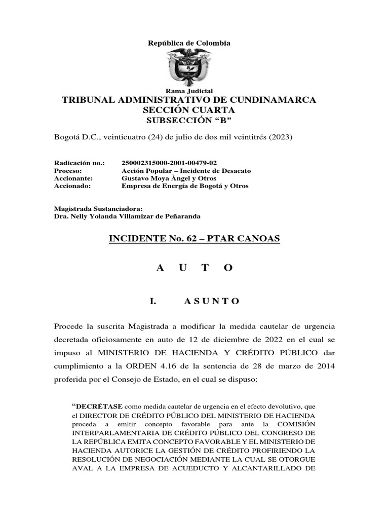 0230 Auto 24 Julio 2023 Medida Cautelar Aval Ptar Canoas | PDF