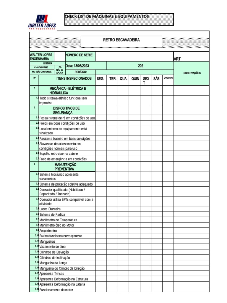 Check List Retro-Escavadeira | Download grátis PDF | Veículos ...