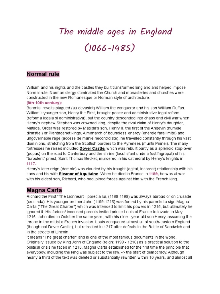 The Middle Ages in England (1066-1485) | PDF