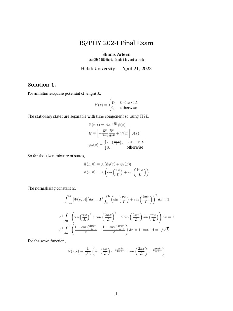 Quantum Mechanics Final Exam | Download Free PDF | Physics ... Quantum Mechanics Final Exam | Download Free PDF | Physics ...