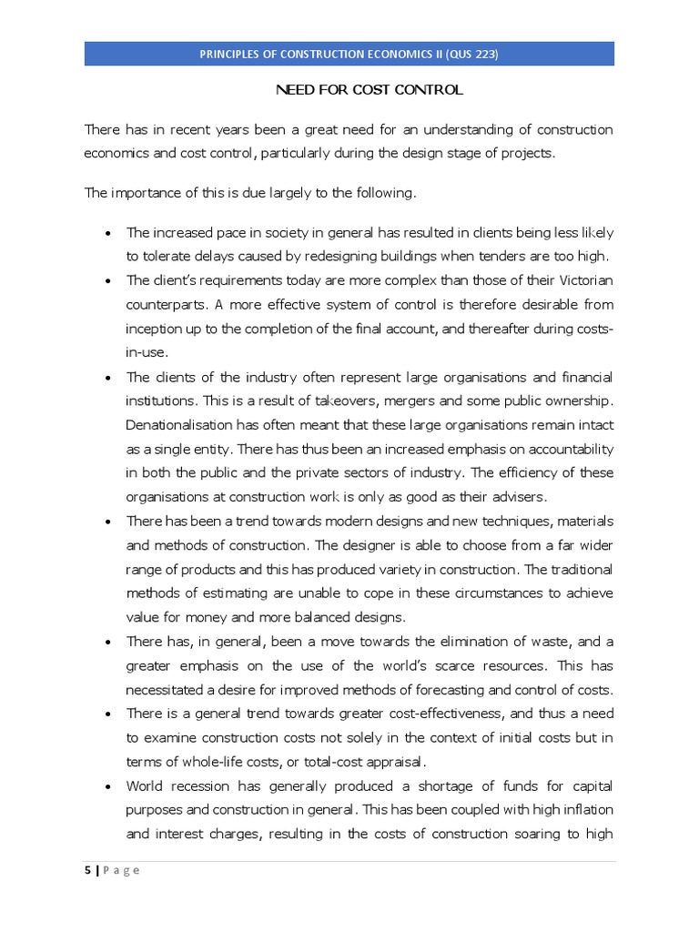 Construction Cost Control Principles | PDF | Economics | Cost Accounting