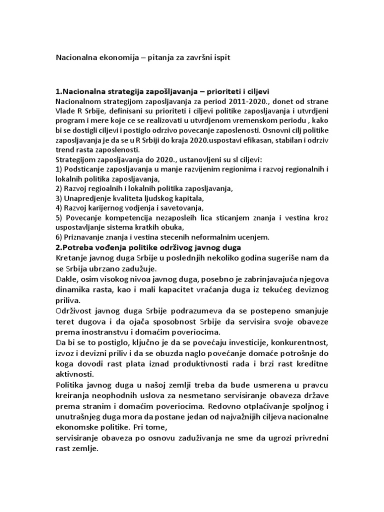 Nacionalna Ekonomija - Ispit | PDF