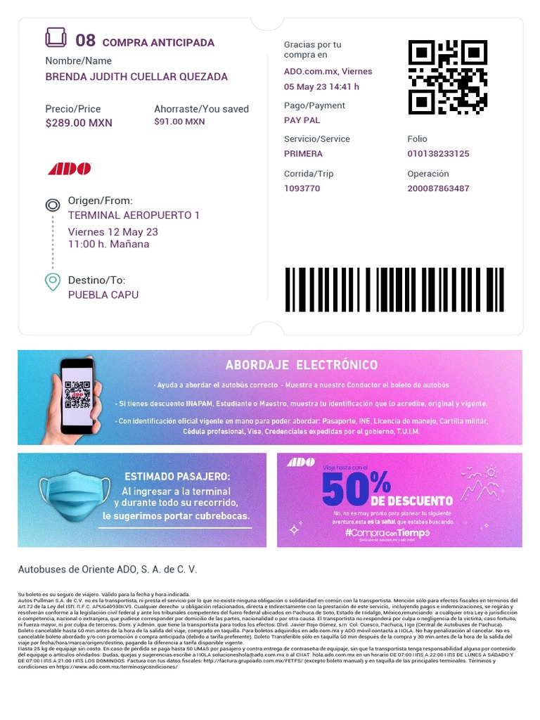 Tu Boleto ADO | Descargar gratis PDF | México | Gobierno