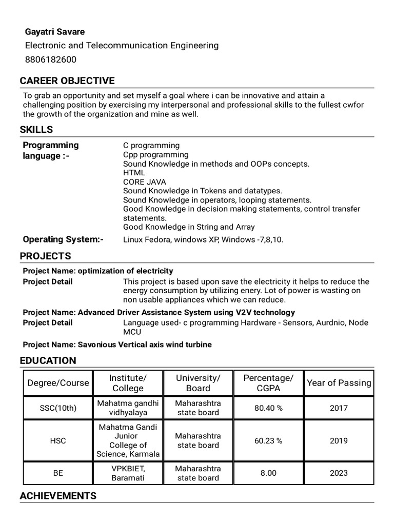 Resume Gayatri Savare Resume - PDF Format1 | PDF | Computing