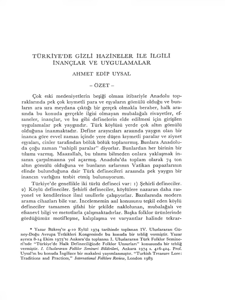 T Rkiye de Gizli Hazineler Ile Lgili Nan Lar Ve Uygulamalar (#554794) - 696734 | PDF