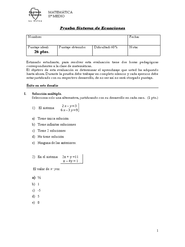Prueba 6 - Sistema de Ecuaciones Lineales | PDF | Ecuaciones | Matemáticas