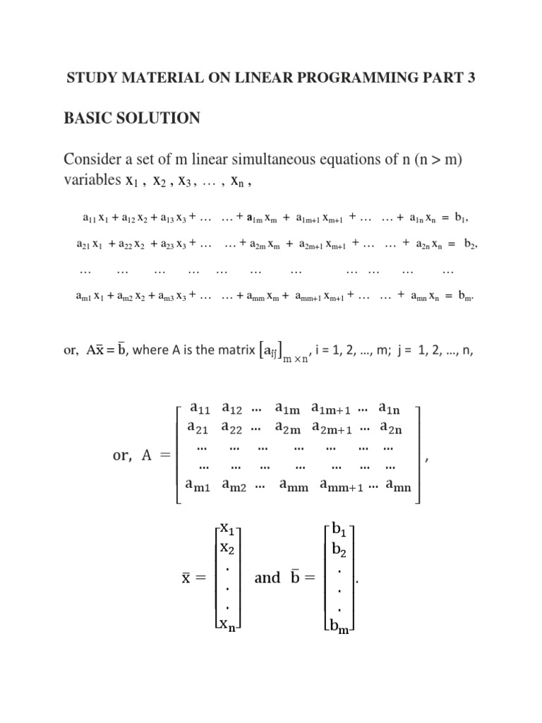 Course Material On Linear Programming Part 3 | PDF | Equations | Linear ... Course Material On Linear Programming Part 3 | PDF | Equations | Linear ...