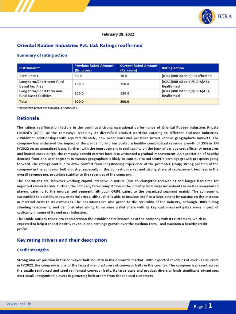 Oriental Rubber Industries Pvt Ltd Pdf Credit Rating Agency