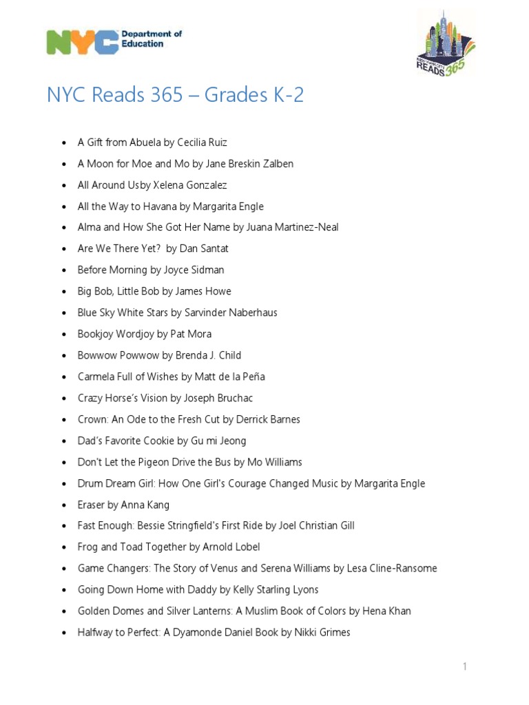 Nyc Reads 365 K 2 List Accessible | PDF