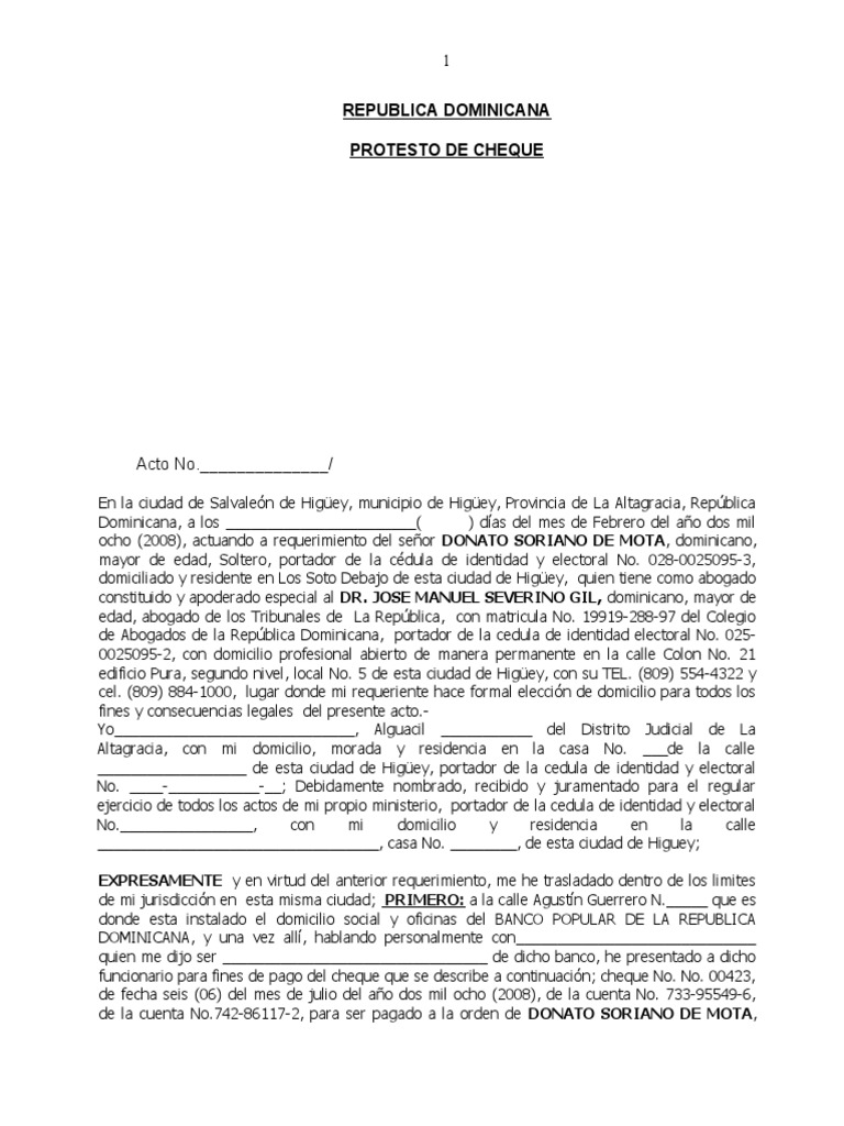 Protesto de Cheque Donato Soriano | PDF