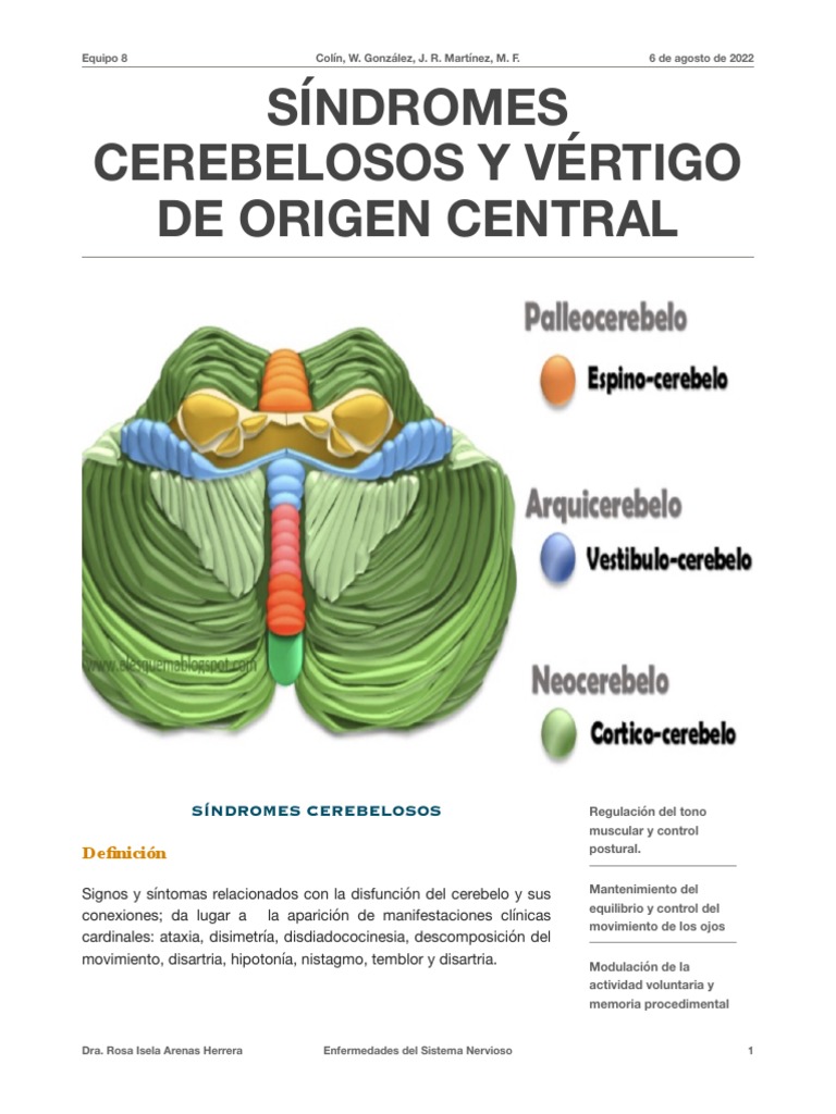 Síndromes Cerebelosos y Vértigo de Origen Central (Infografía) | PDF