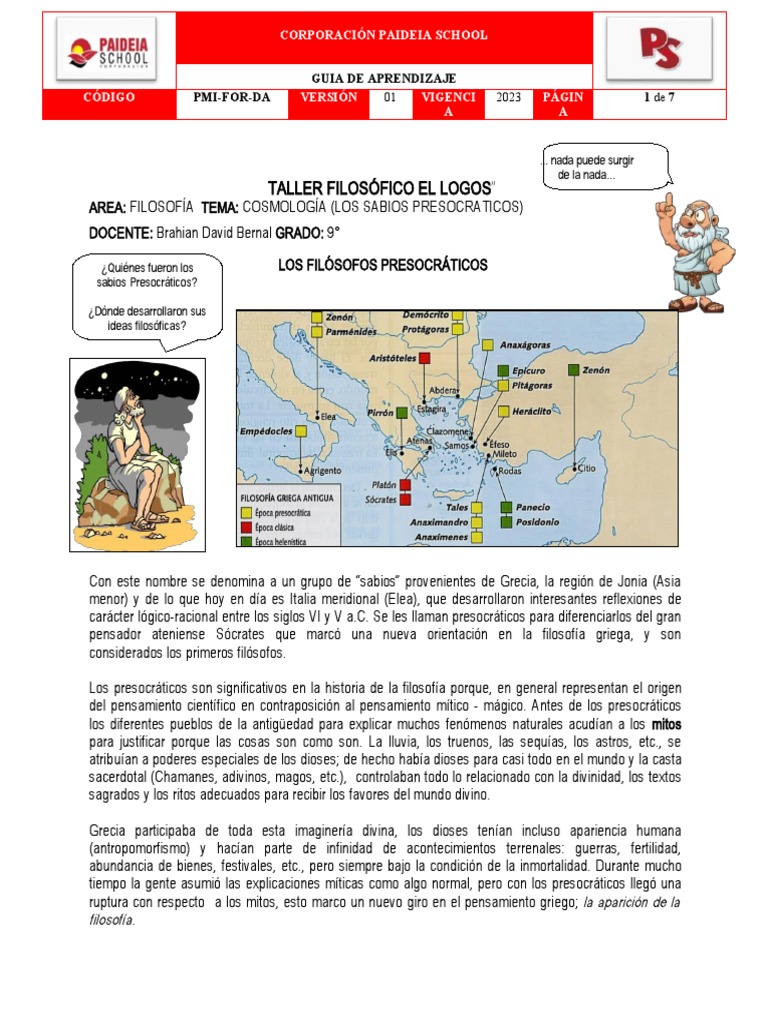 Guia #4. Los Sabios Presocráticos | PDF | Metafísica | Filosofía griega antigua