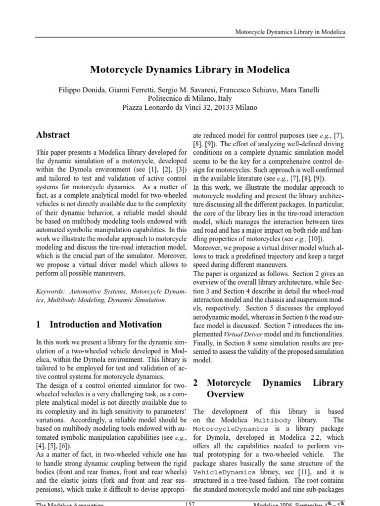 Motorcycle Dynamics Library in Modelica | PDF | Lift (Force) | Force