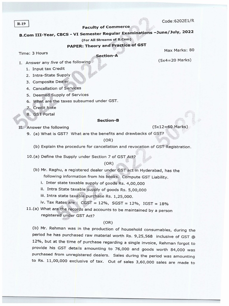 Theory and Practice of GST VI SEM REG June-July2022 | PDF