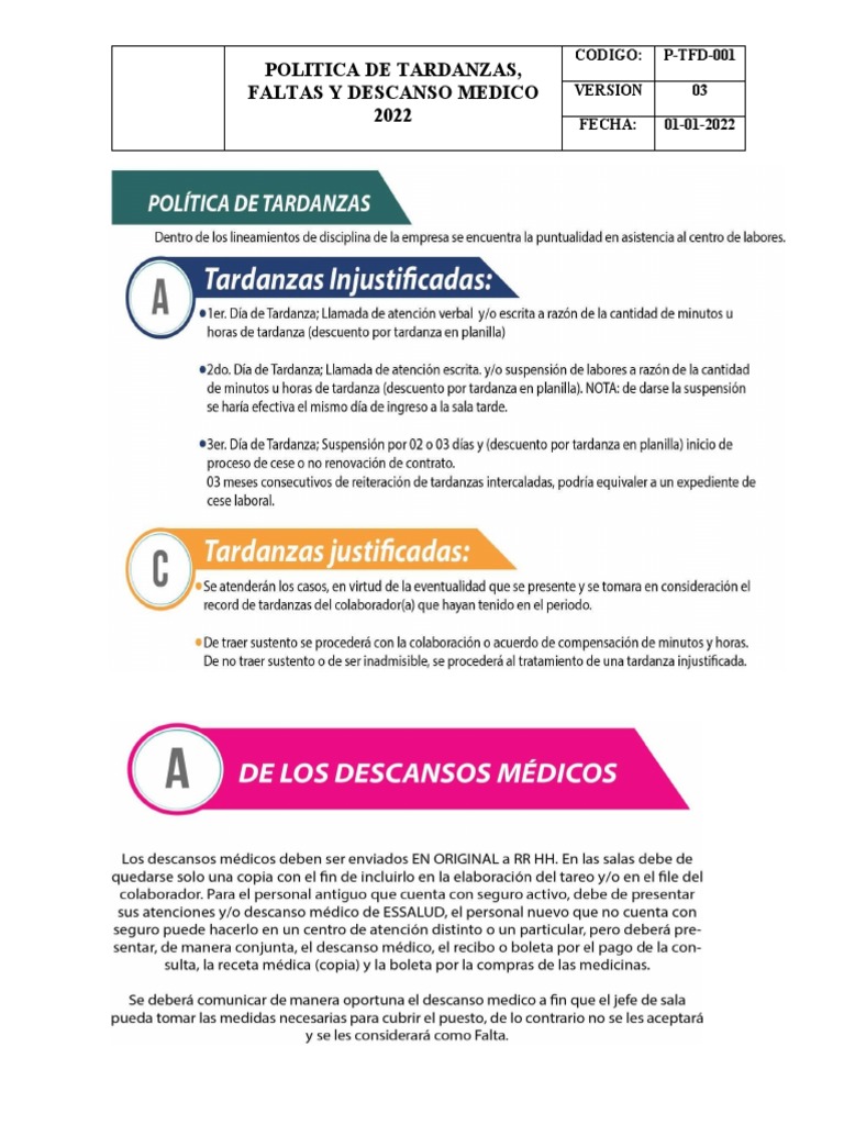 Políticas de Tardanzas y Faltas | PDF