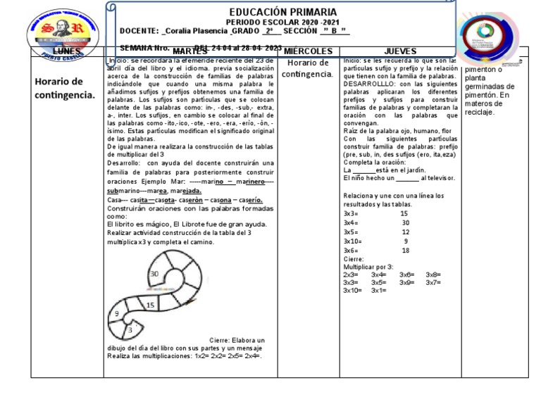Planificación Primer Grado Primaria | PDF