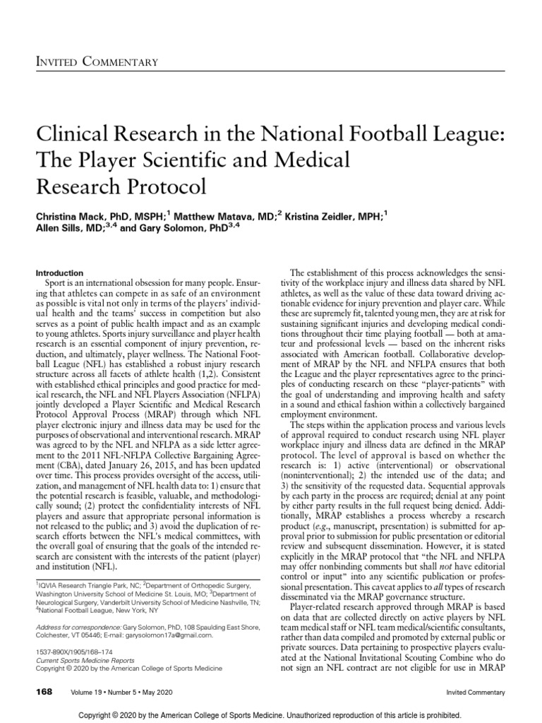 Clinical Research in The National Football League - The Player ...