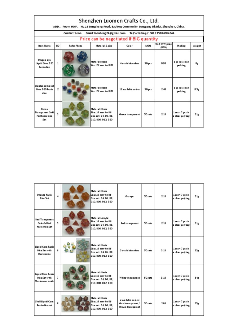 Resin Dice Catalog | Download Free PDF | Dice | Hobbies