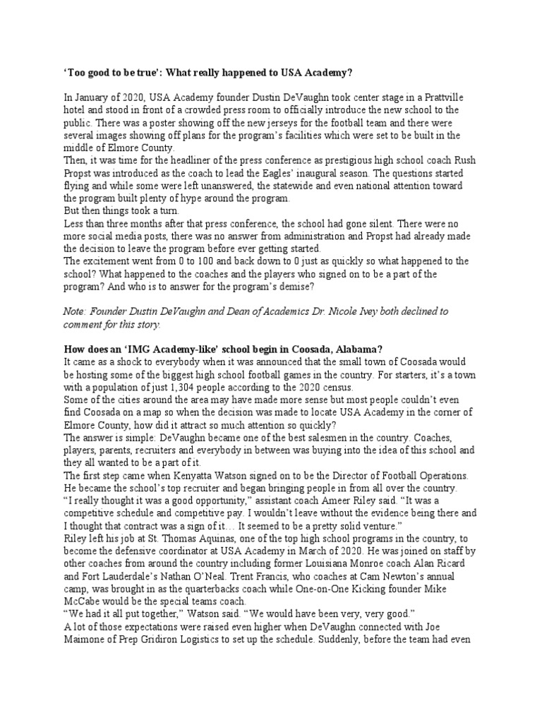 USA Academy | PDF | Sports & Recreation