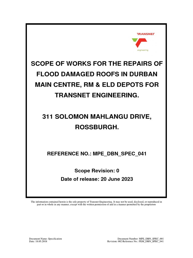 Durban Roof Repair Scope of Work | PDF