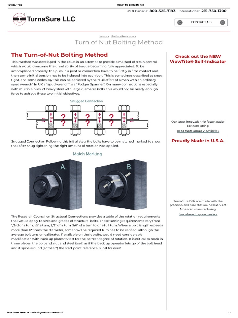 Turn of Nut Bolting Method | PDF
