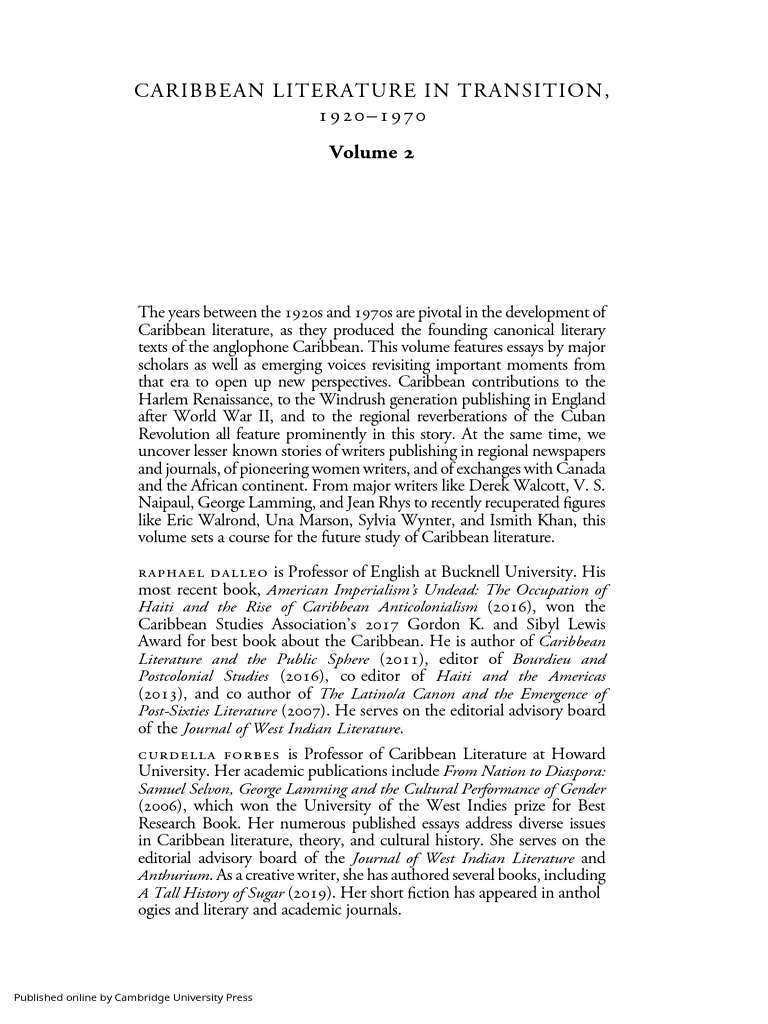 Caribbean Literature in Transition, 19201970 | PDF