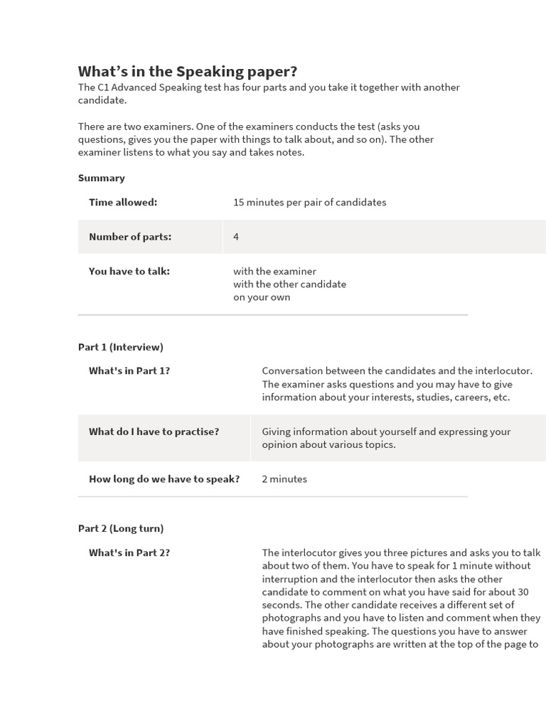 C1 Speaking Rules | PDF