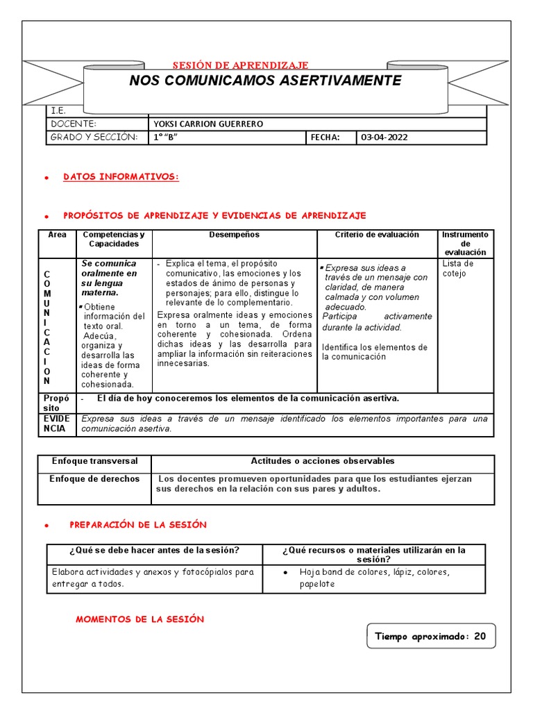 SESION NOS COMUNICAMOS ASERTIVAMENTE | PDF