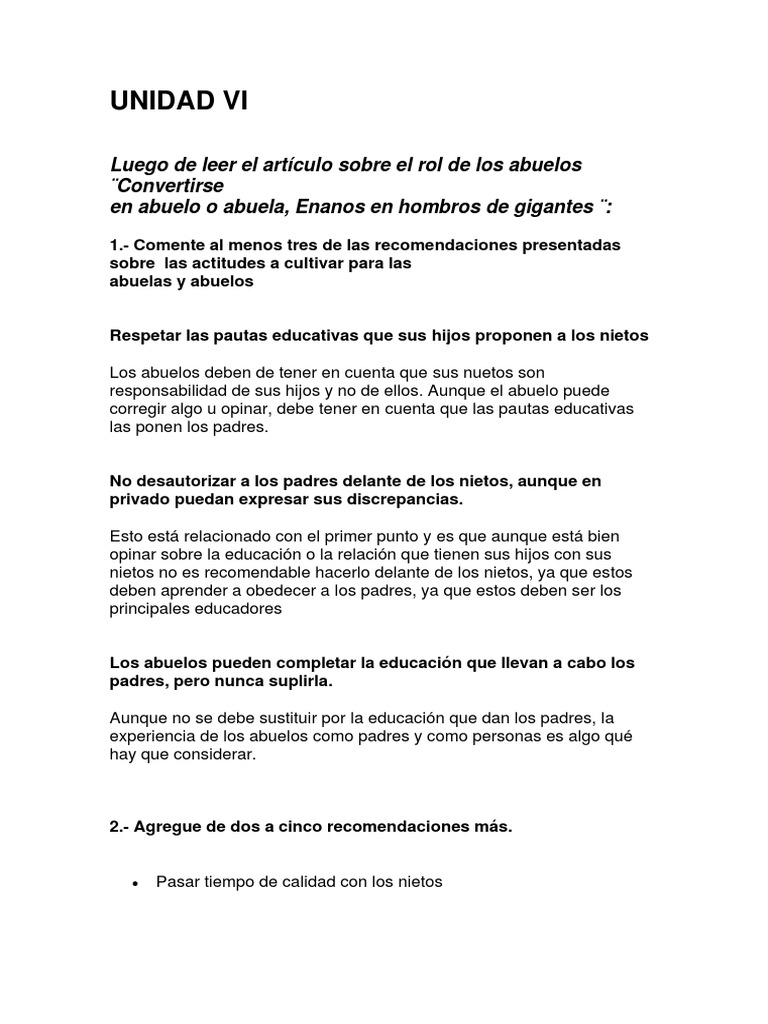 UNIDAD VI - El Rol de Los Abuelos | PDF