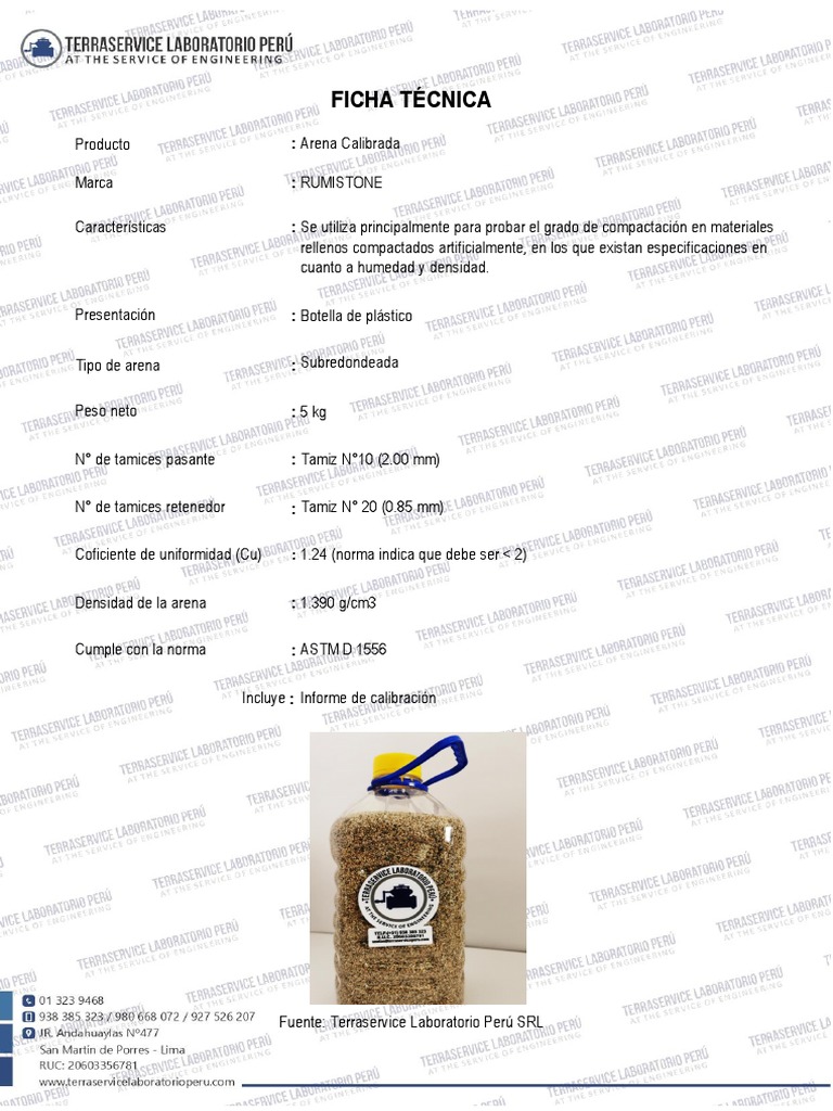 FICHA TÉCNICA ARENA CALIBRADA | PDF