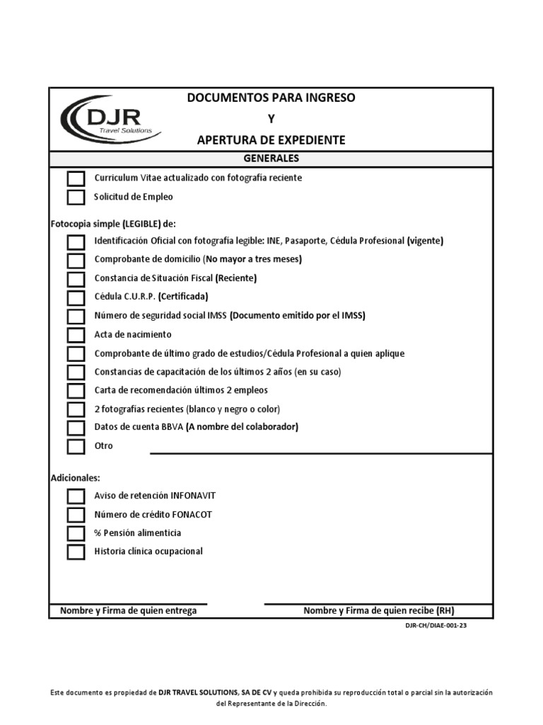 Check List Ingreso | PDF