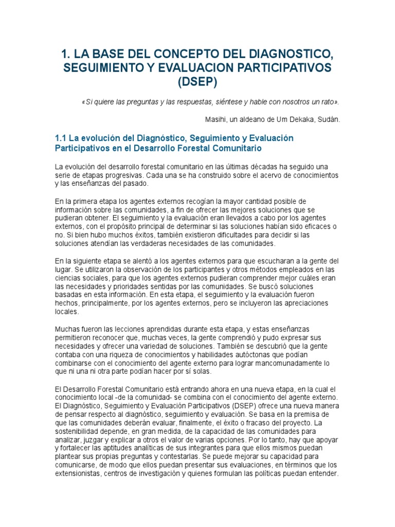 La Base Del Concepto Del Diagnostico, Seguimiento y Evaluacion Participativos (Dsep) | PDF ...