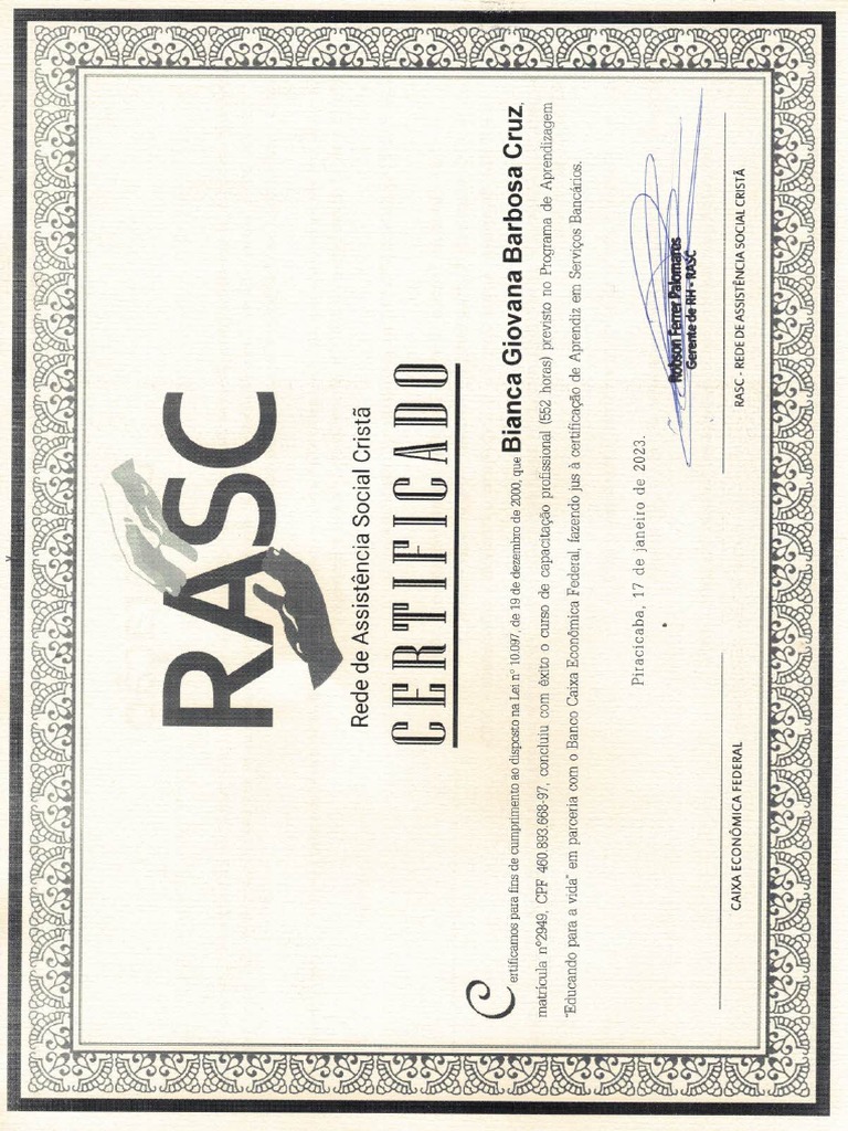 Certificado Bianca Giovana Barbosa Cruz - Parte 1 | PDF