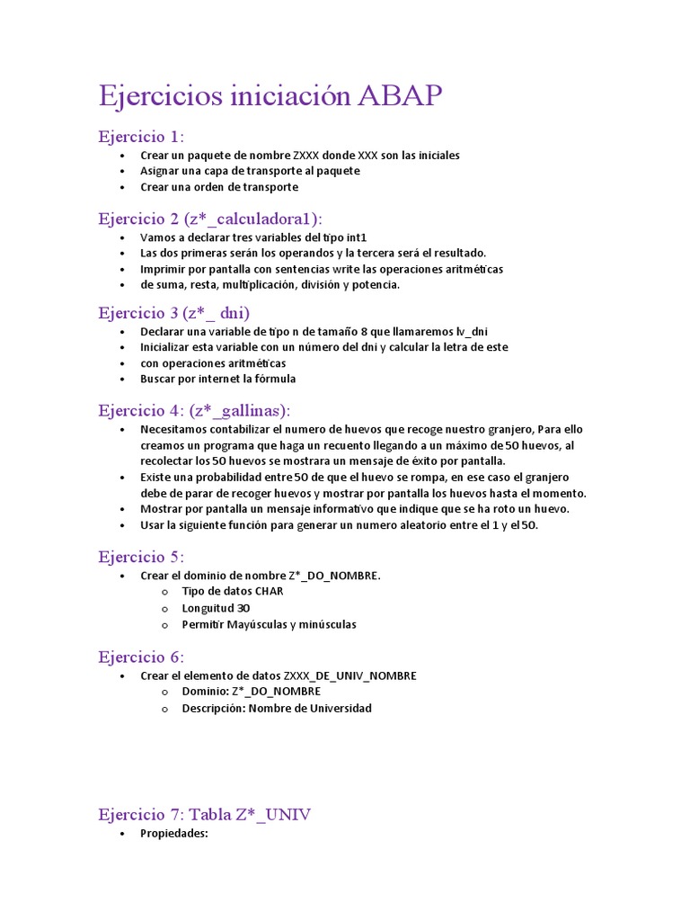 Ejercicios Iniciación Abap | PDF | Ingeniería Informática | Programación de computadoras