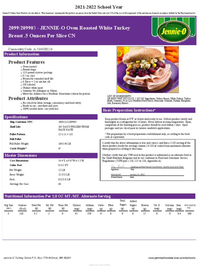 Jennie O Turkey Breast White Sliced | PDF