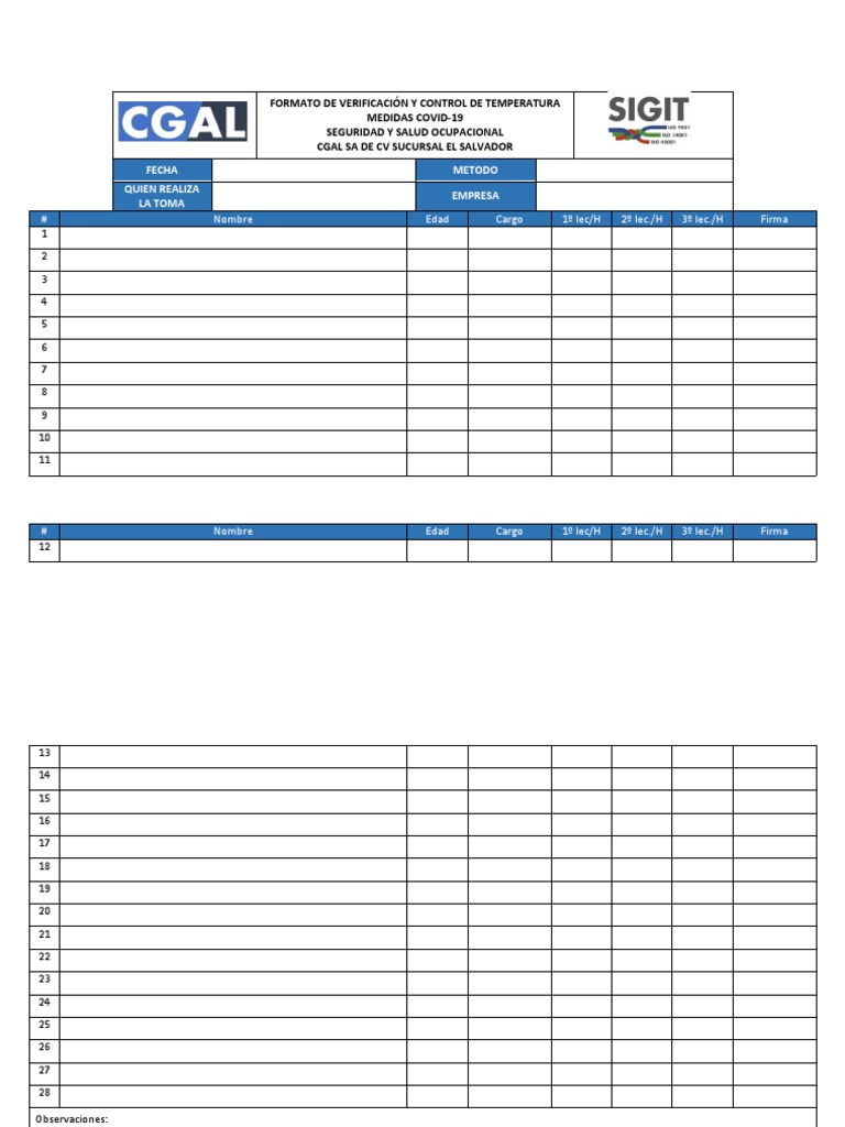 Formato de Toma de Temperatura 2022 Cgal | PDF Formato de Toma de Temperatura 2022 Cgal | PDF