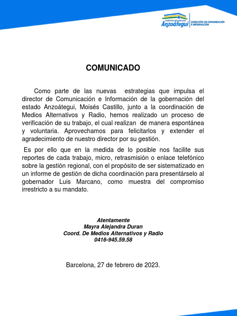 Comunicado Oficial | PDF | Negocios | Finanzas y dinero